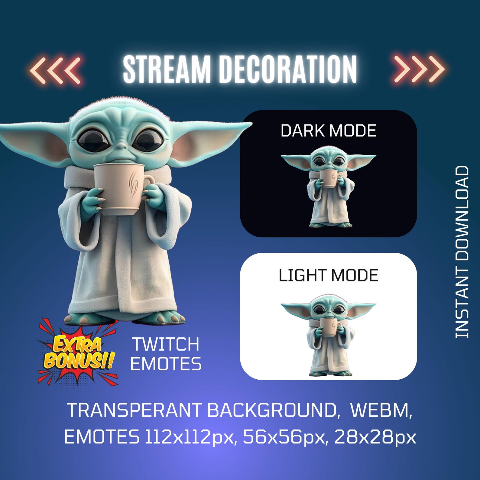 Animated Baby Yoda Twitch Morning Stream Decor, Overlay & Emote Bundle ...