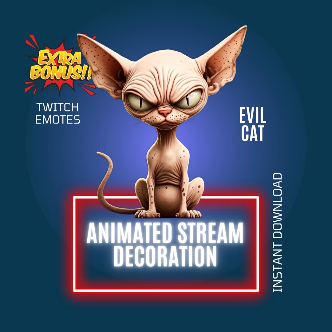 Animated Evil Sphynx Cat Twitch Stream Decor, Overlay & Emote Bundle ...