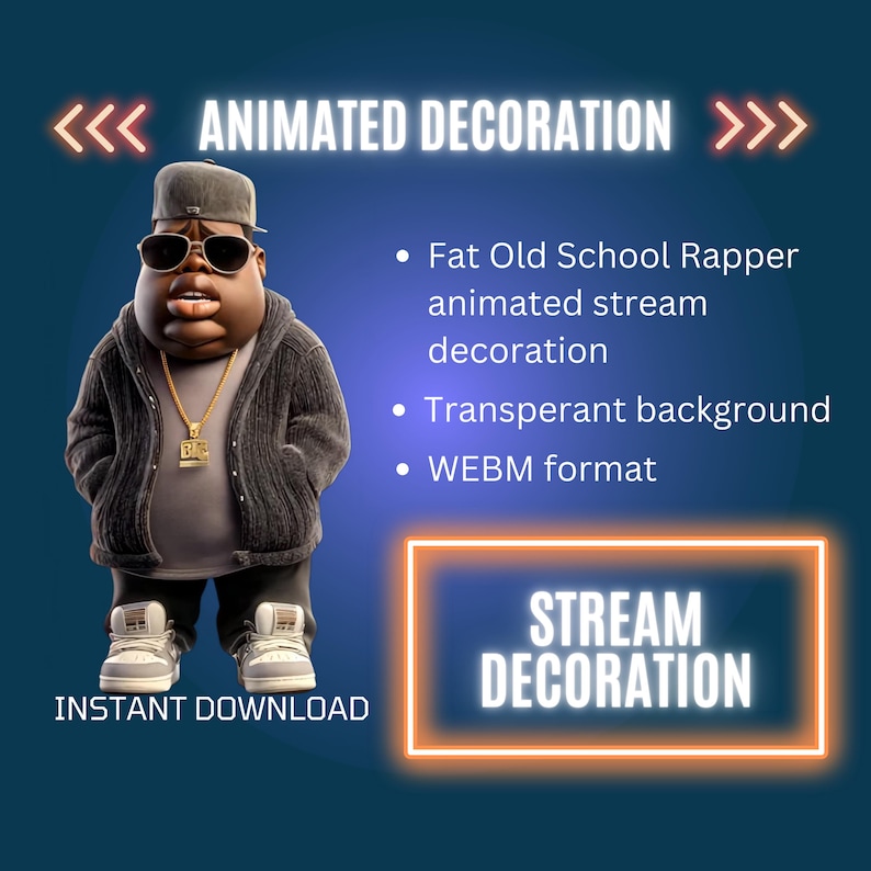 Twitch Music Stream Animated Decor Fat Old School Rapper, Hip Hop ...