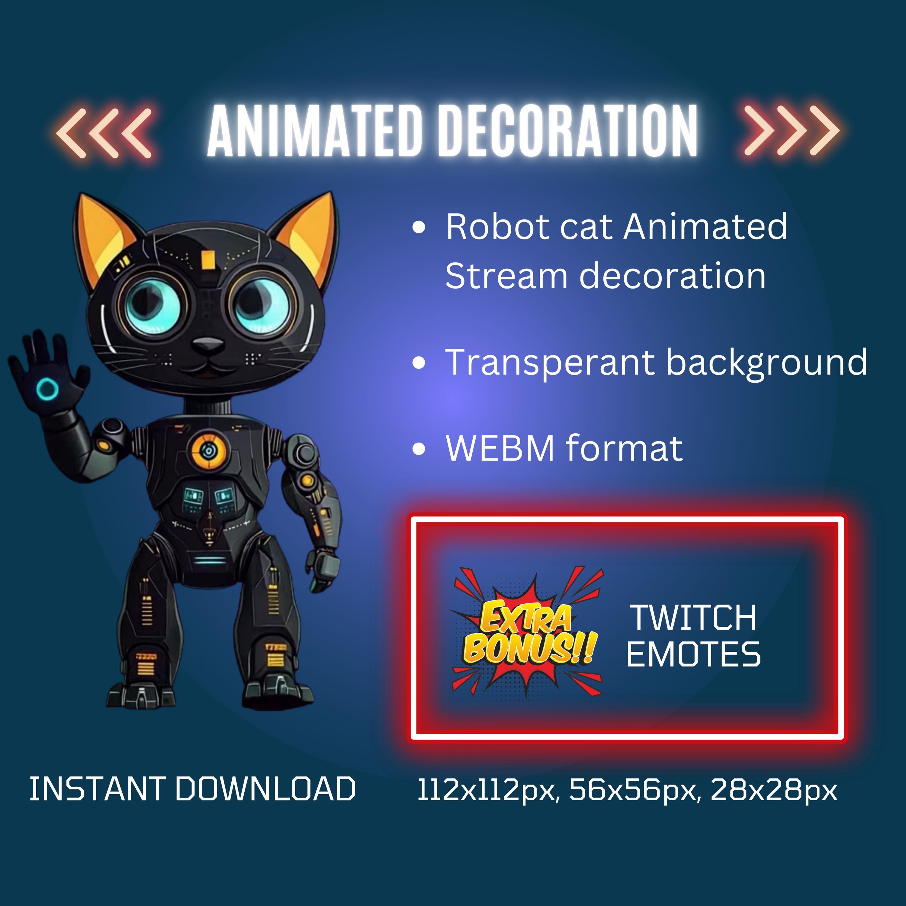 Black Cat Robot Animated Stream Overlay: Twitch Emotes (digital ...