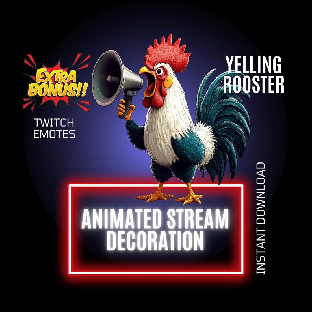 Yelling Rooster Stream Decoration, Twitch Animated Overlay, Twitch ...