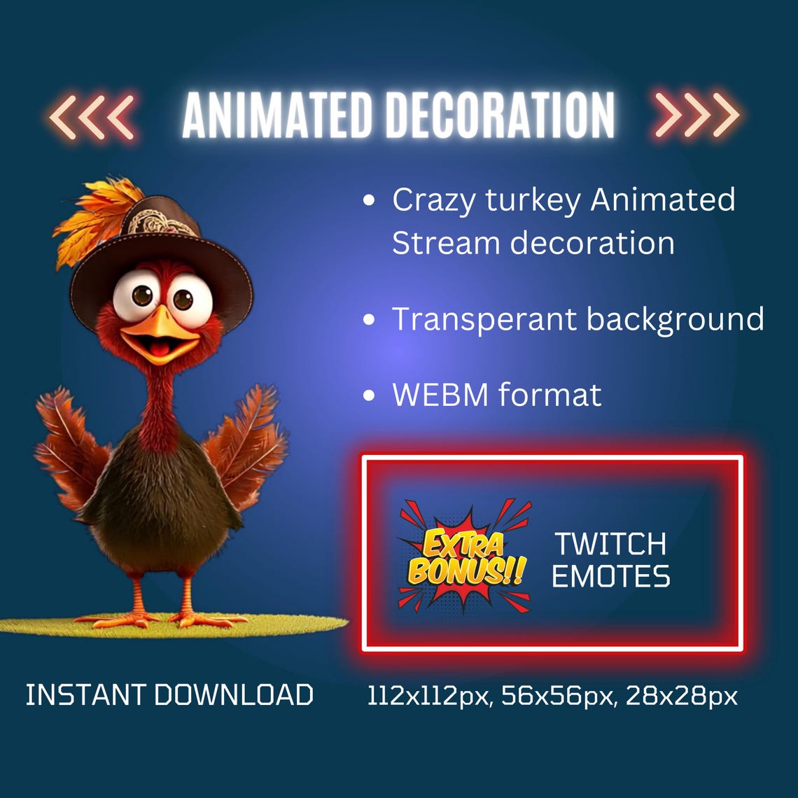 Crazy Turkey Thanksgiving Animated Twitch Overlay & Emote (digital ...