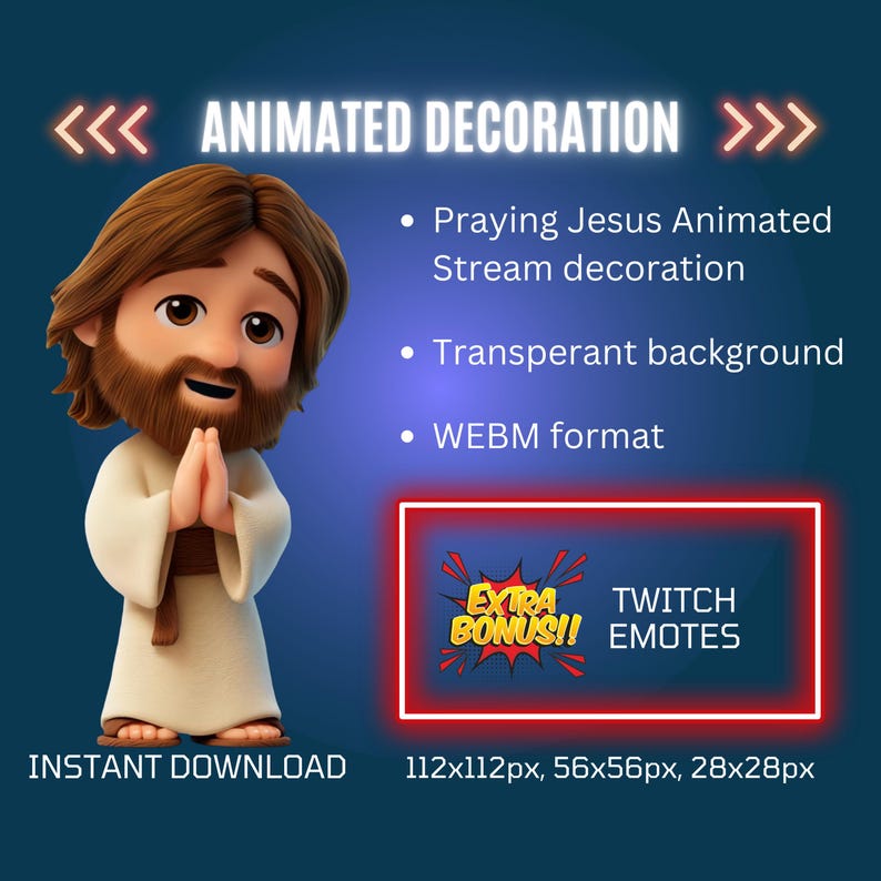 Twitch Stream Animated Decor Cartoon Praying Jesus, Religious Twitch Animated Overlay, Jesus ...