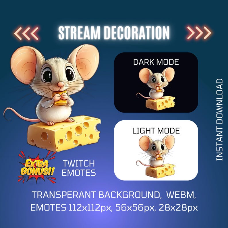 Kawaii Mouse Eats Cheese Stream Decoration, Twitch Animated Overlay ...