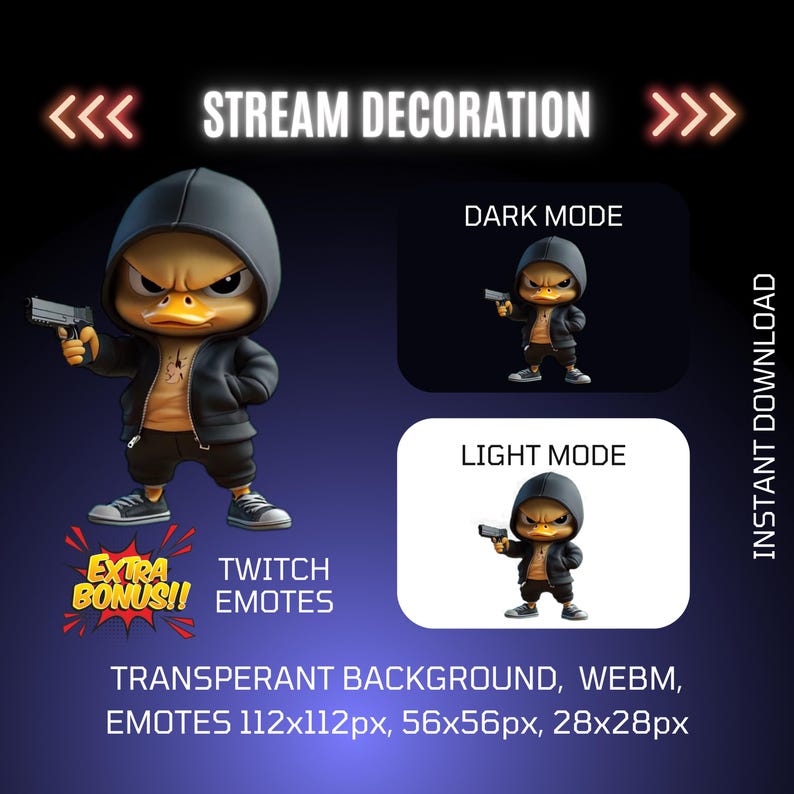 Gangster Duck Animated Twitch Stream Overlay & Emote (digital Download ...