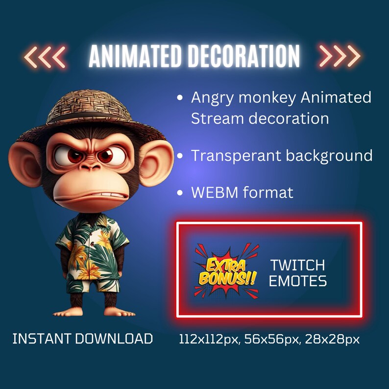 Angry Cartoon Monkey Stream Decoration, Twitch Animated Overlay, Funny ...