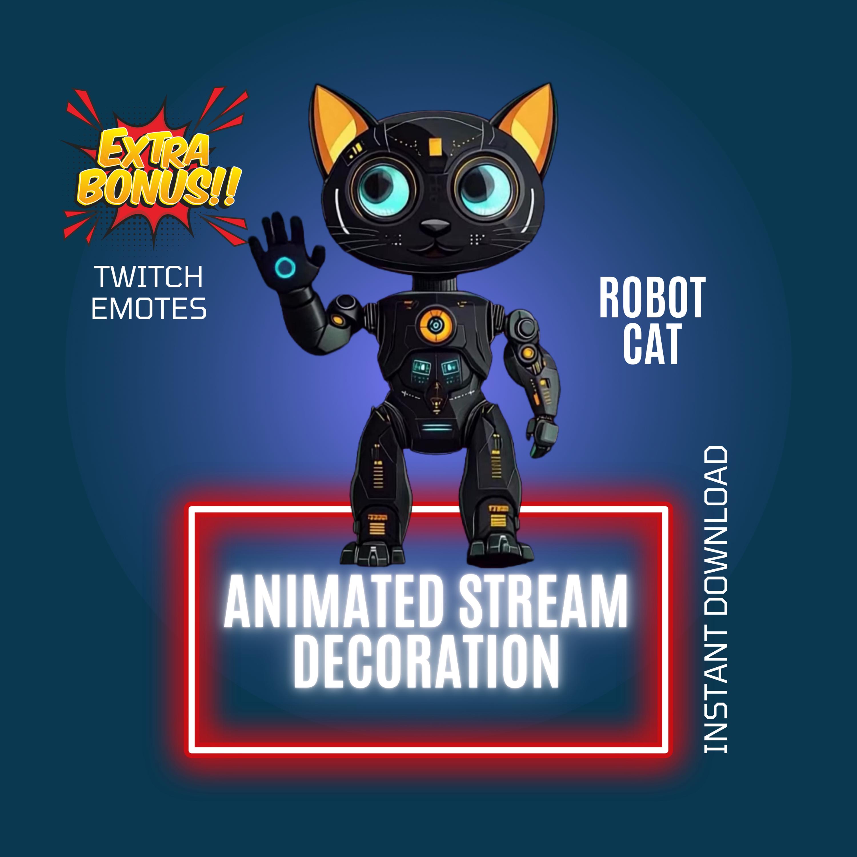 Black Cat Robot Stream Decoration, Twitch Animated Overlay, Cute Twitch ...