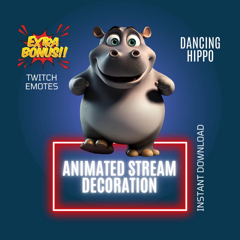 Dancing Hippo Twitch Animated Stream Decoration, Funny Overlay & Emote ...