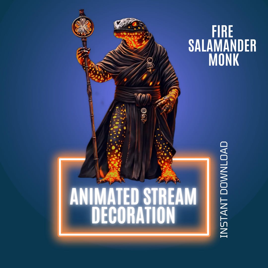 Fire Salamander Monk Animated Twitch Stream Overlay, Fantasy Lizard ...