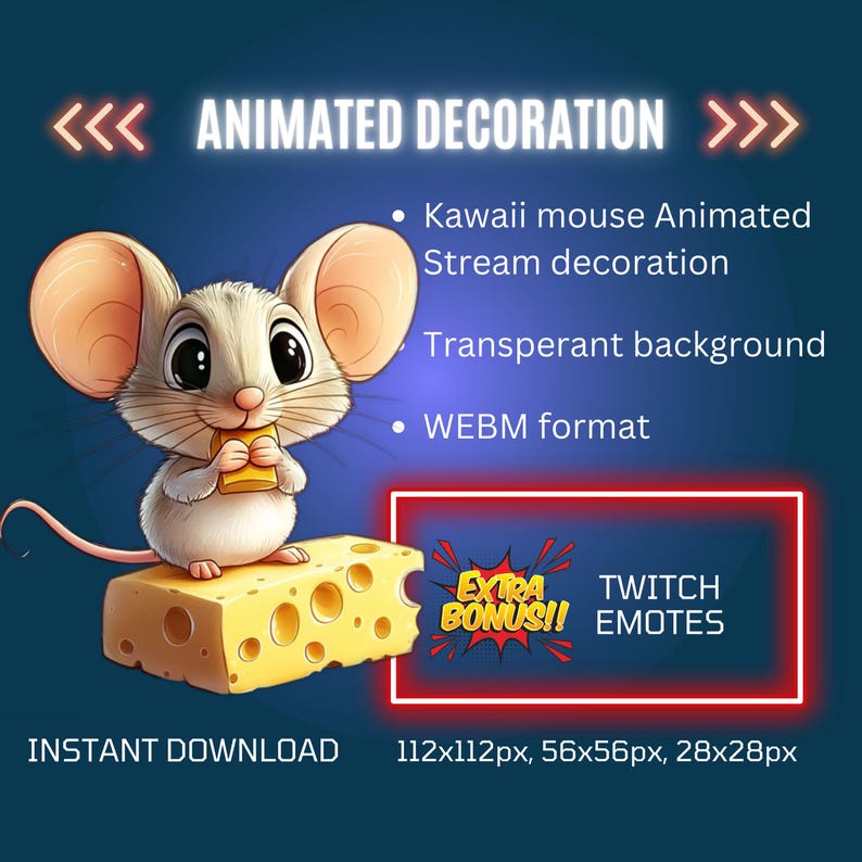 Kawaii Mouse Eats Cheese Stream Decoration, Twitch Animated Overlay ...