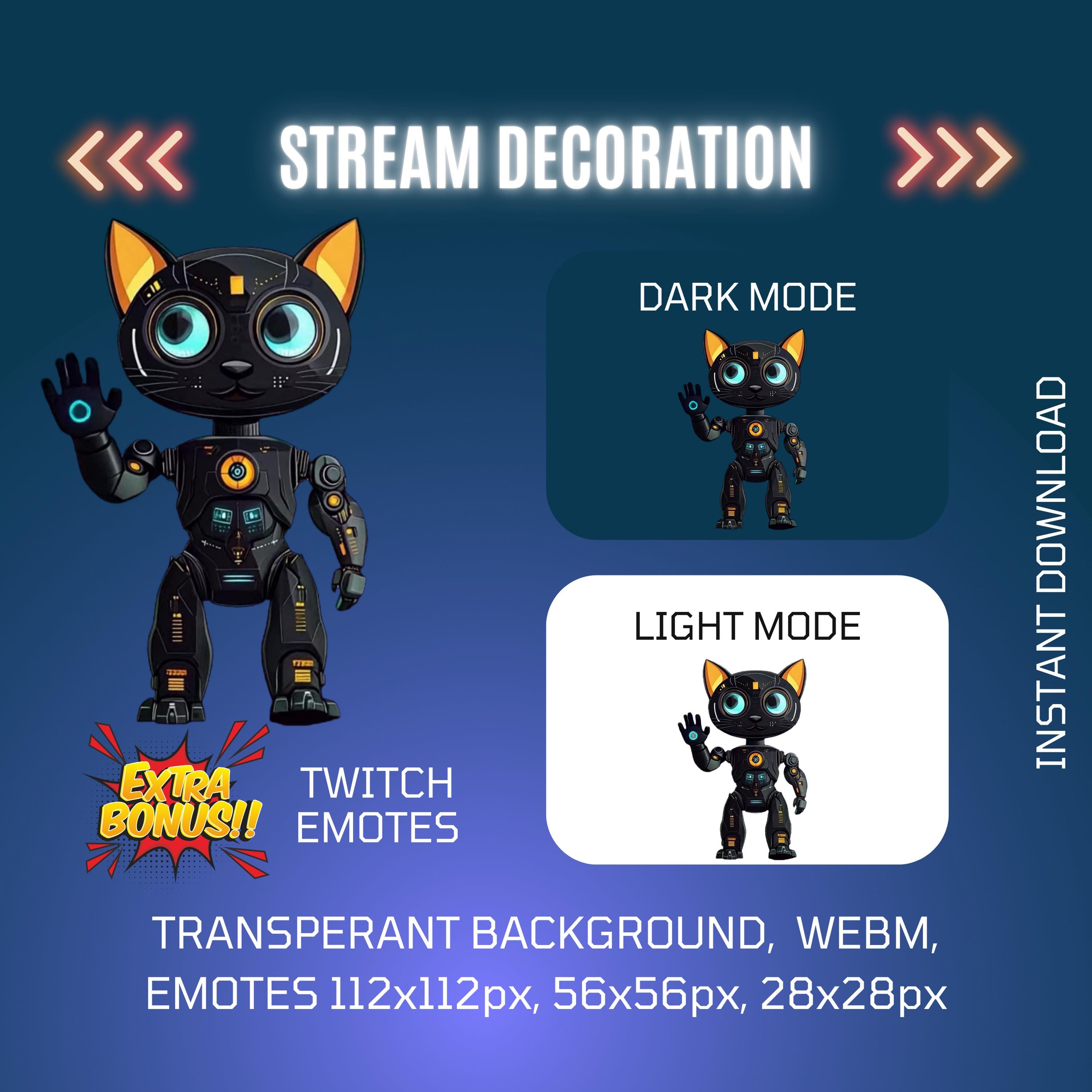 Black Cat Robot Stream Decoration, Twitch Animated Overlay, Cute Twitch ...