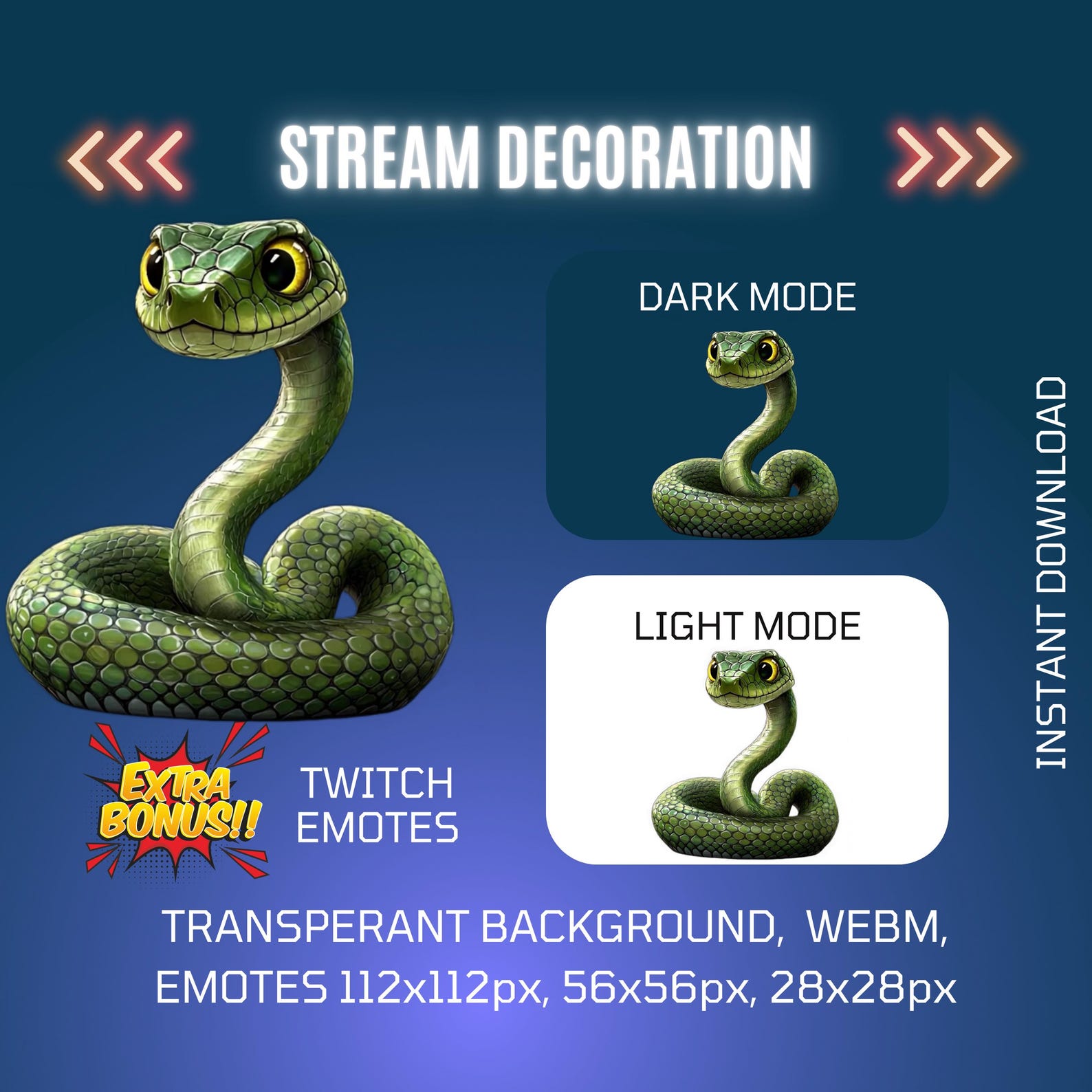 Green Animated Snake Twitch Stream Decor, Gaming Overlay & Emote ...