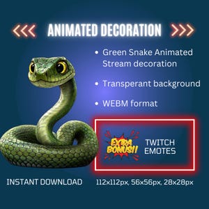 Green Animated Snake Twitch Stream Decor, Gaming Overlay & Emote ...
