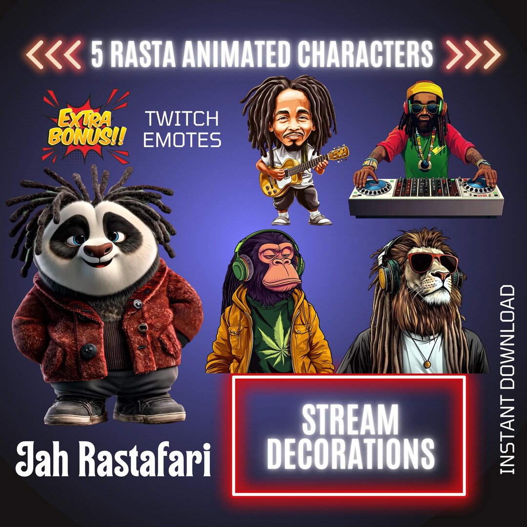 5 Rasta Characters, Twitch Animated Music Stream Decorations, Twitch ...