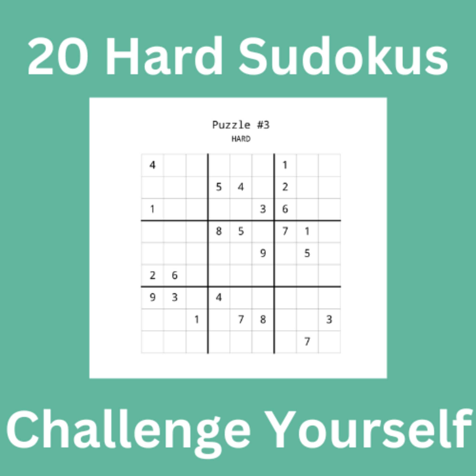 20 Hard Sudoku Puzzles - Challenge Yourself - Etsy