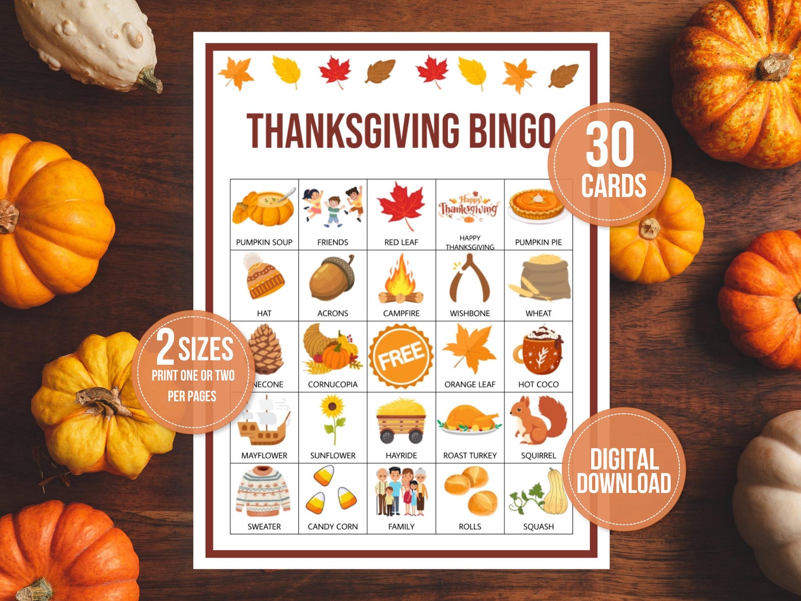 Thanksgiving Bingo, 30 Thanksgiving Bingo Cards, Thanksgiving Games for ...