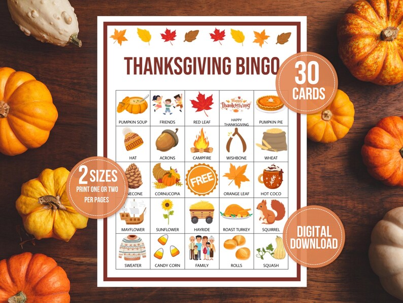 Thanksgiving Bingo, 30 Thanksgiving Bingo Cards, Thanksgiving Games for ...