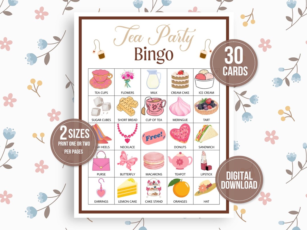 Tea Party Bingo, 30 Tea Party Bingo Cards, Kids Printable Tea Party ...