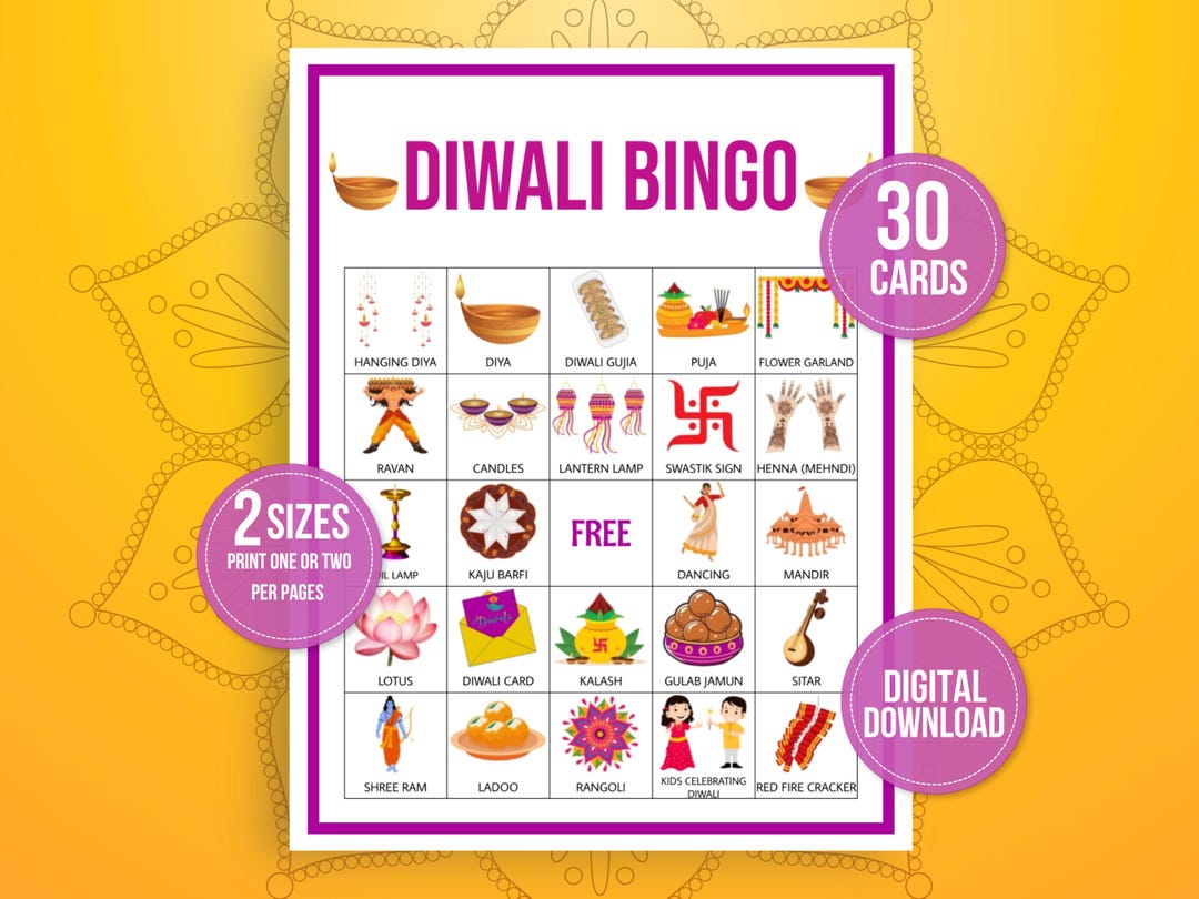 Diwali Bingo, 30 Diwali Bingo Cards, Diwali Games, Party for Kids ...