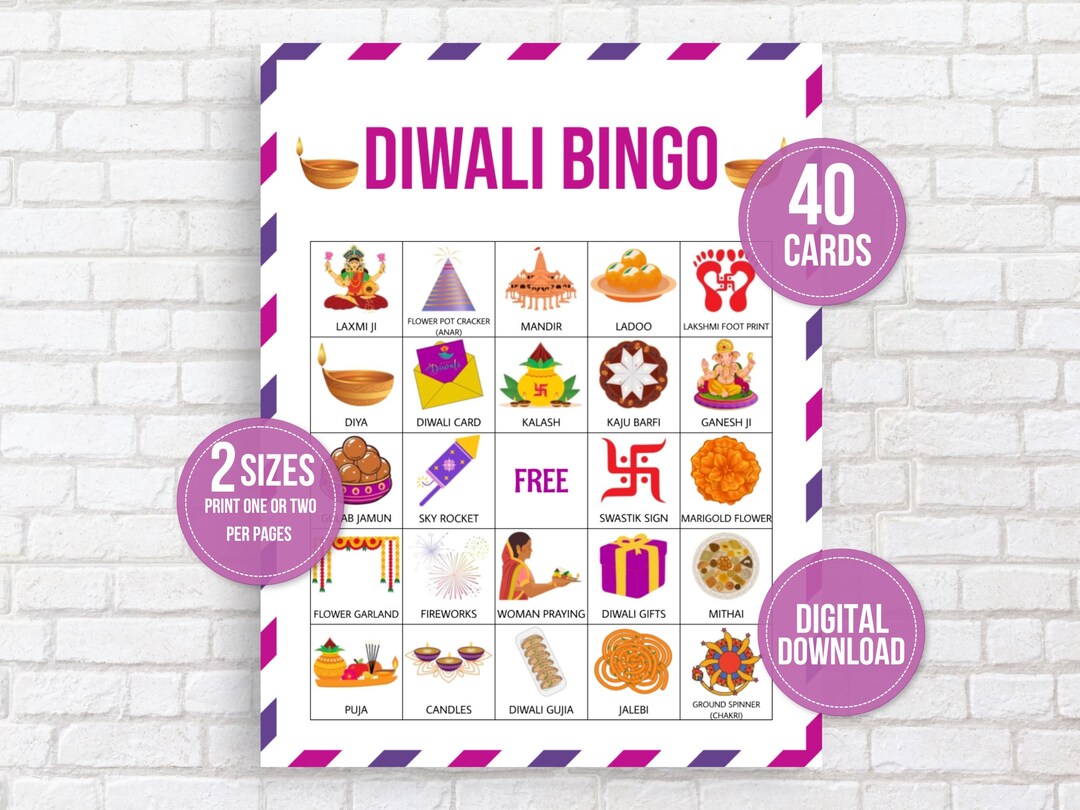 Diwali Bingo, 40 Diwali Bingo Cards, Diwali Games, Party for Kids ...