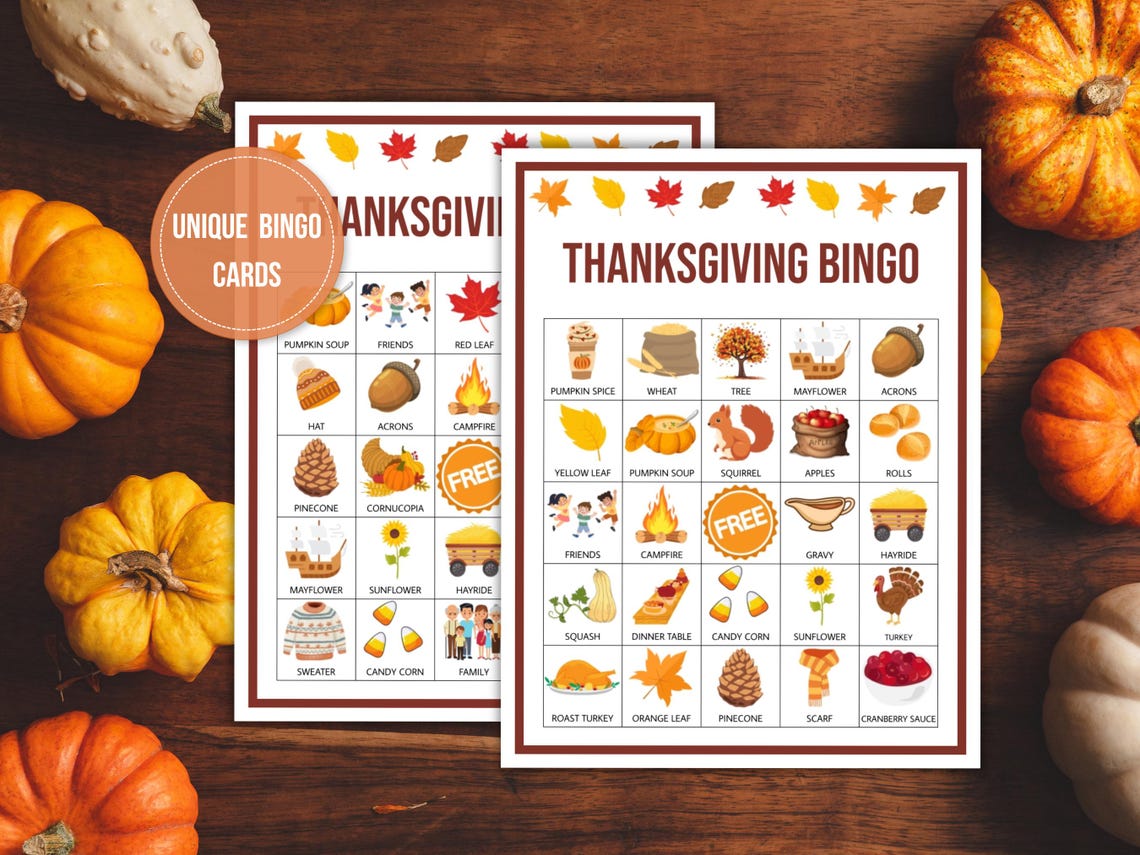 Thanksgiving Bingo, 30 Thanksgiving Bingo Cards, Thanksgiving Games for ...
