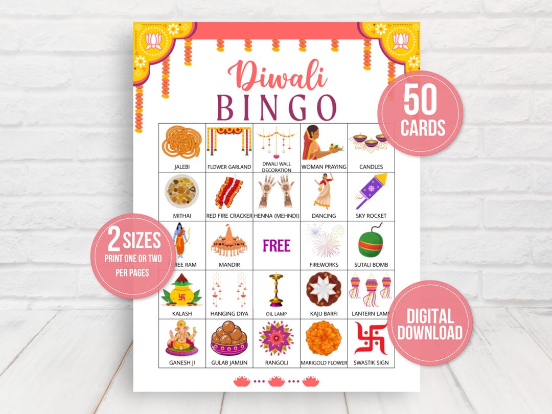 Diwali Bingo, 50 Diwali Bingo Cards, Diwali Games, Party for Kids ...