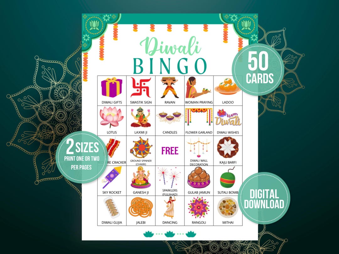 Diwali Bingo, 50 Diwali Bingo Cards, Diwali Games, Party for Kids ...