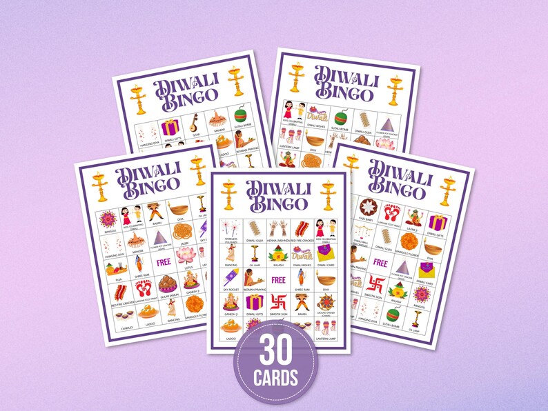 Diwali Bingo, 30 Diwali Bingo Cards, Diwali Games, Party for Kids ...