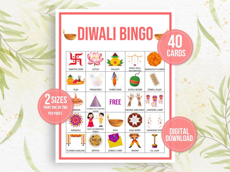 Diwali Bingo, 40 Diwali Bingo Cards, Diwali Games, Party for Kids ...