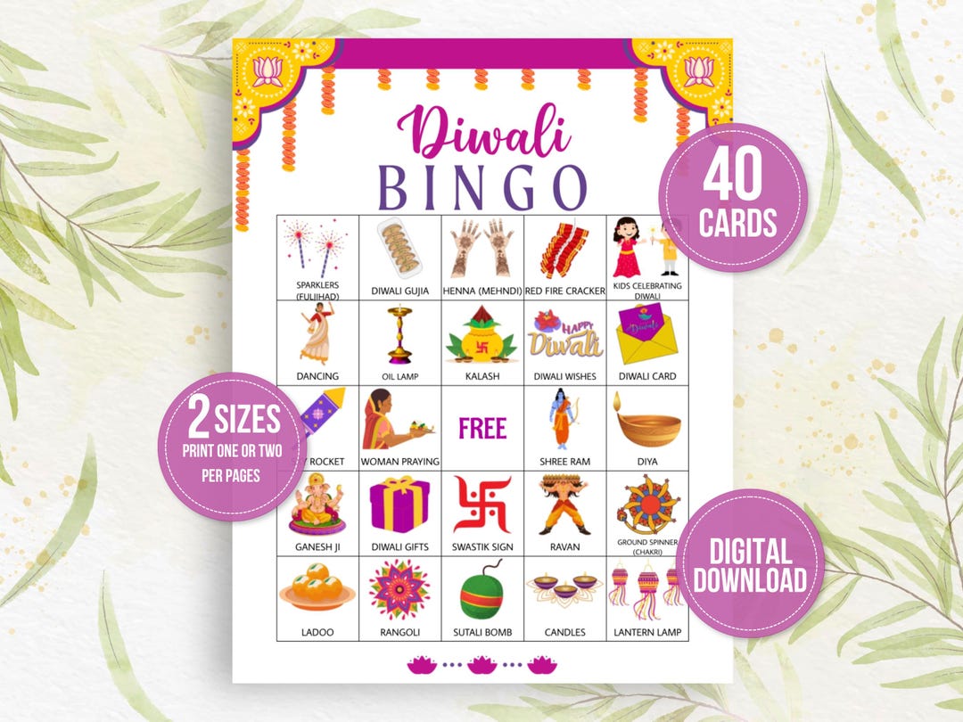 Diwali Bingo, 40 Diwali Bingo Cards, Diwali Games, Party for Kids ...
