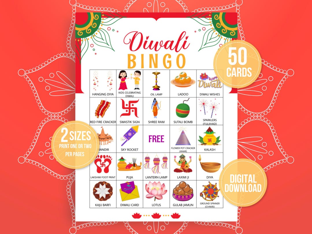 Diwali Bingo, 50 Diwali Bingo Cards, Diwali Games, Party for Kids ...