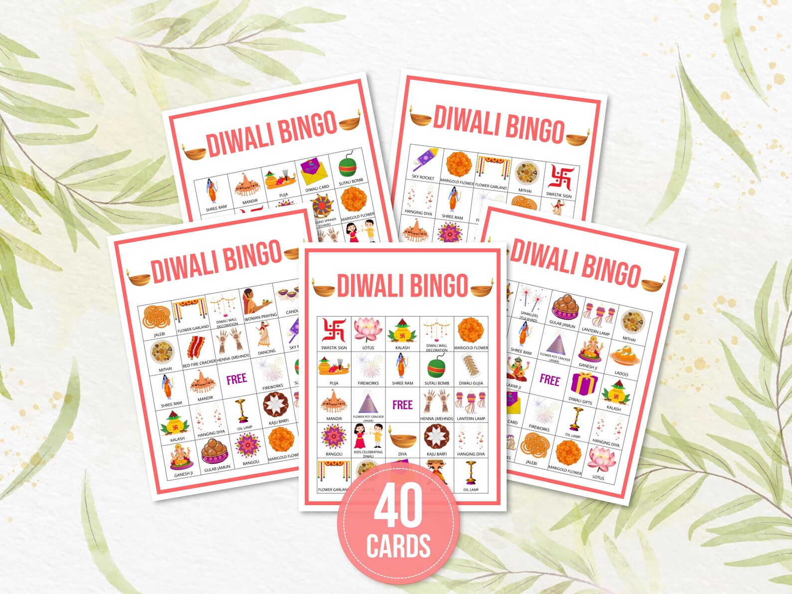 Diwali Bingo, 40 Diwali Bingo Cards, Diwali Games, Party for Kids ...