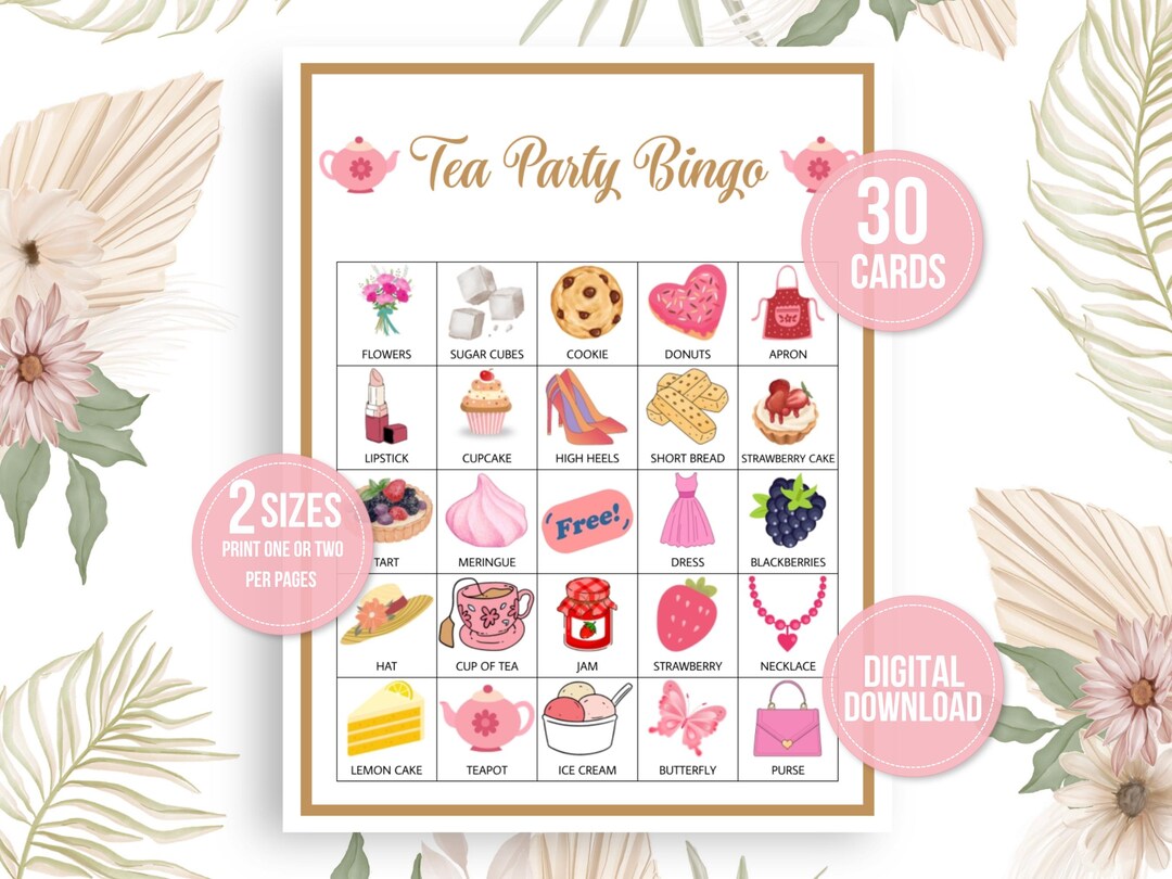 Tea Party Bingo, 30 Tea Party Bingo Cards, Kids Printable Tea Party ...