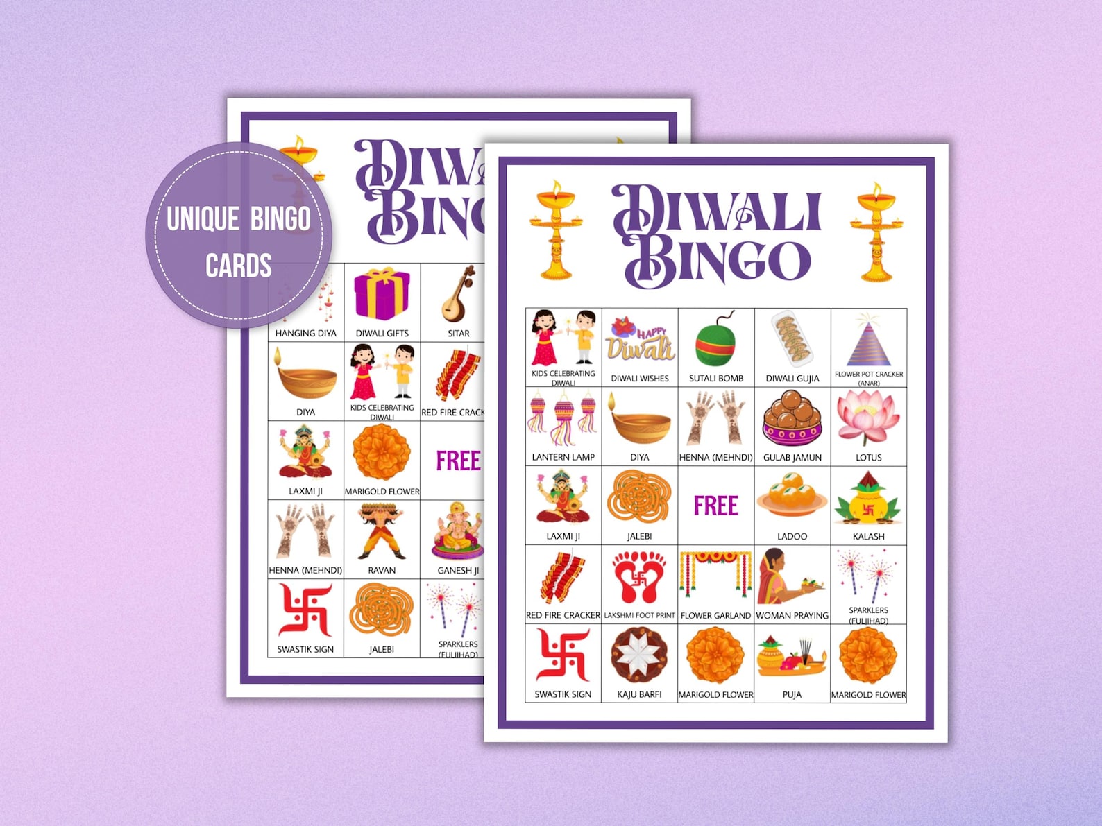 Diwali Bingo, 30 Diwali Bingo Cards, Diwali Games, Party for Kids ...