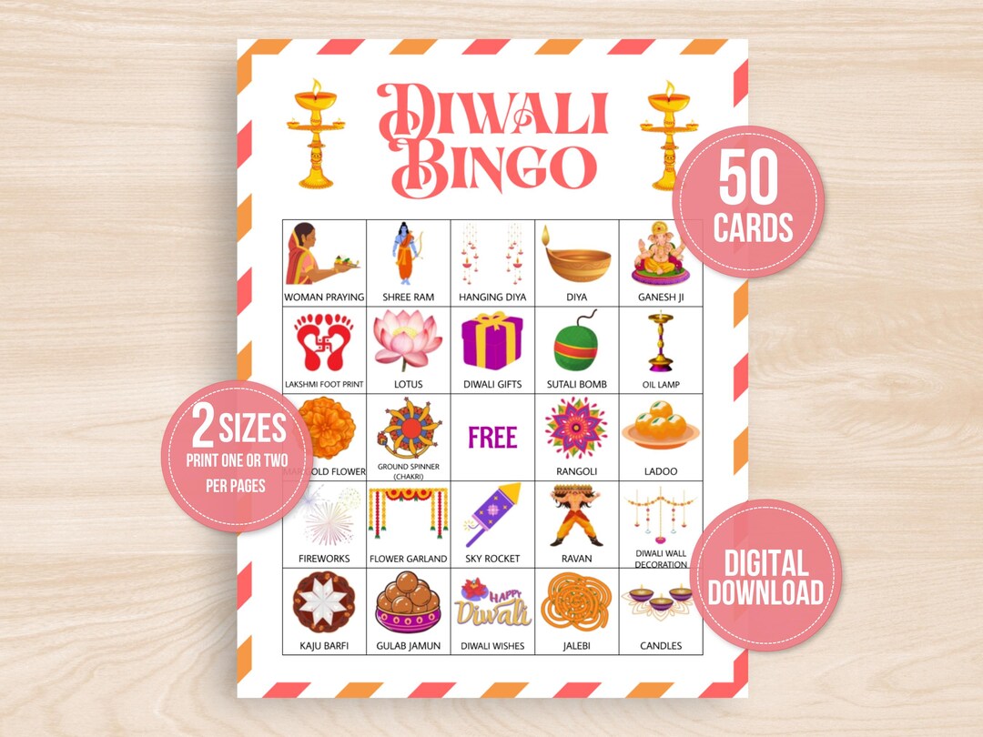 Diwali Bingo, 50 Diwali Bingo Cards, Diwali Games, Party for Kids ...