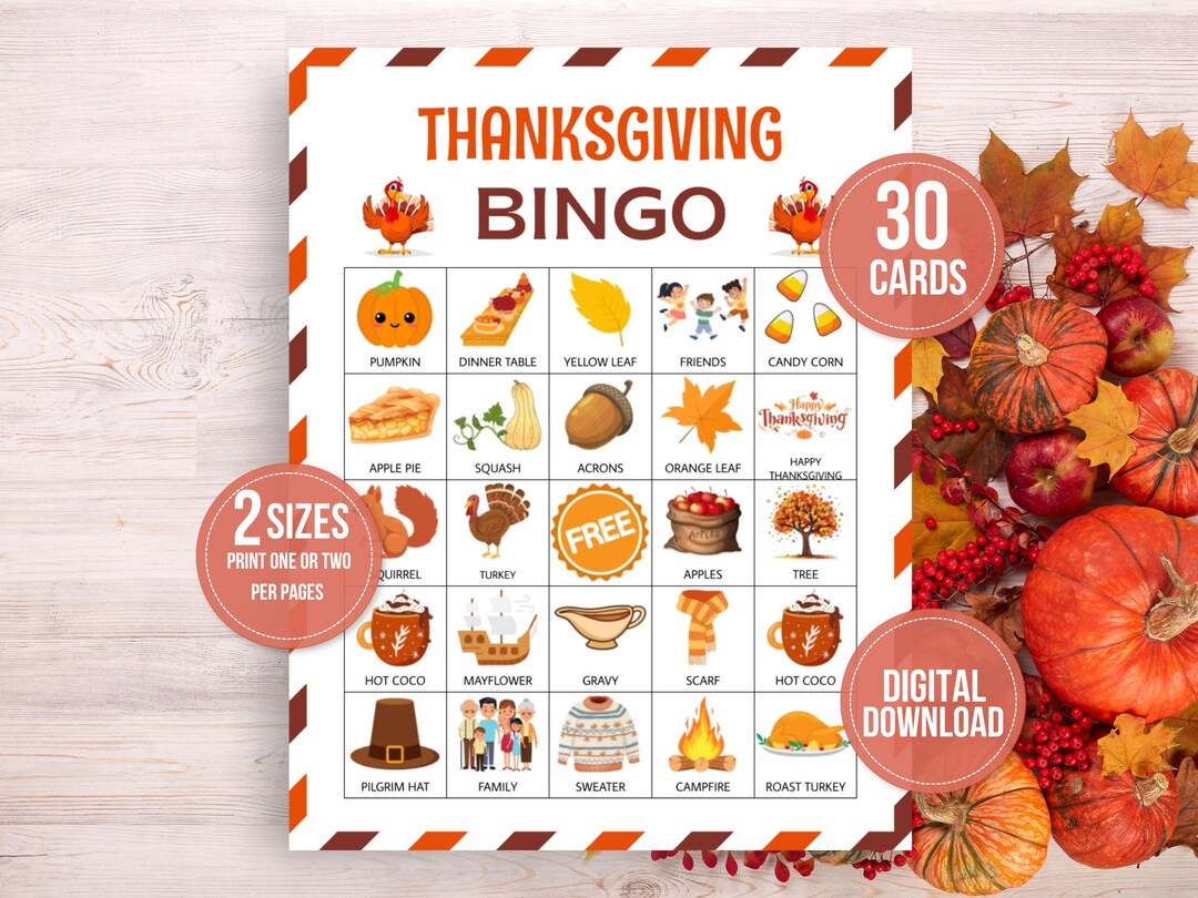 Thanksgiving Bingo, 30 Thanksgiving Bingo Cards, Thanksgiving Games for ...