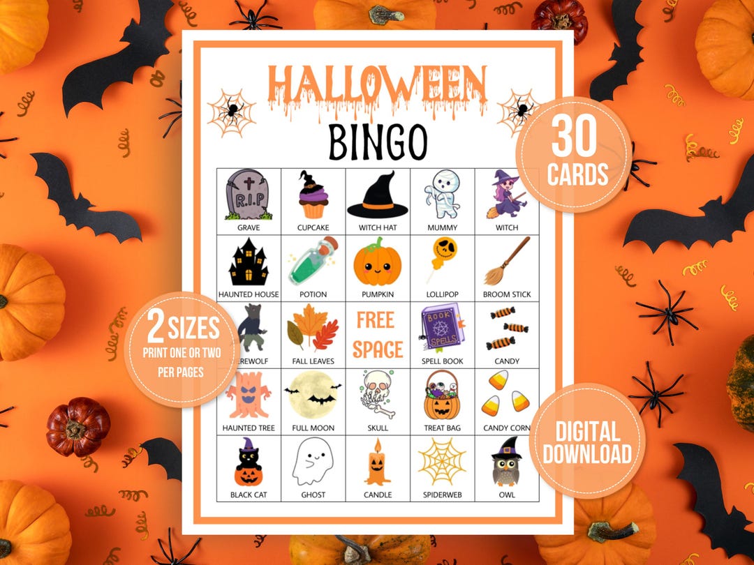Halloween Bingo, 30 Halloween Bingo Cards, Halloween Activity for Kids ...
