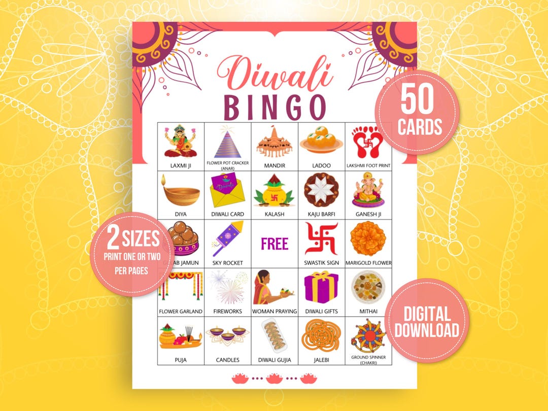 Diwali Bingo, 50 Diwali Bingo Cards, Diwali Games, Party for Kids ...