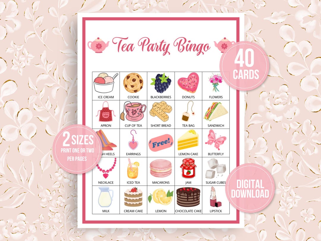 Tea Party Bingo, 40 Tea Party Bingo Cards, Kids Printable Tea Party ...
