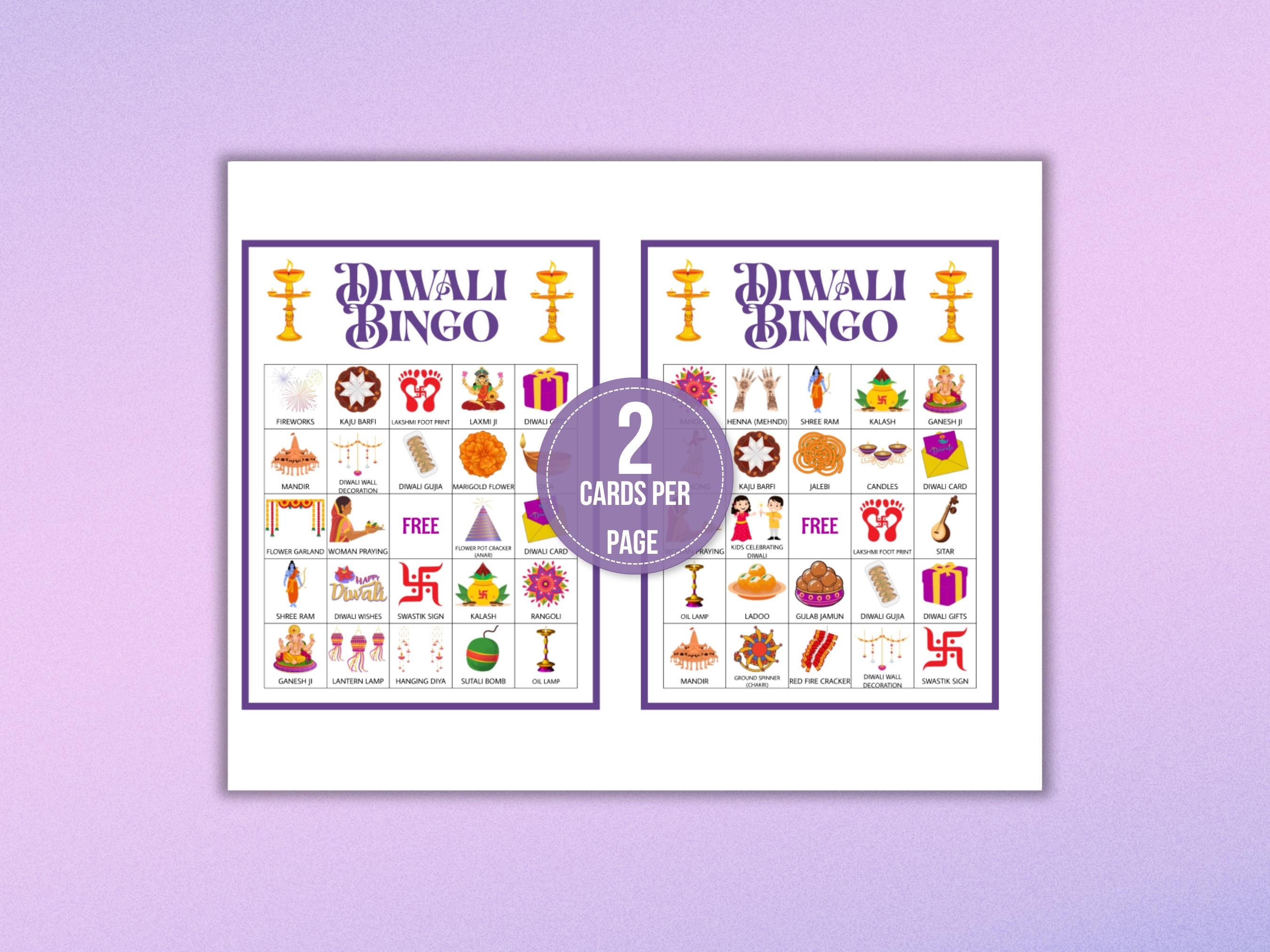 Diwali Bingo, 30 Diwali Bingo Cards, Diwali Games, Party for Kids ...