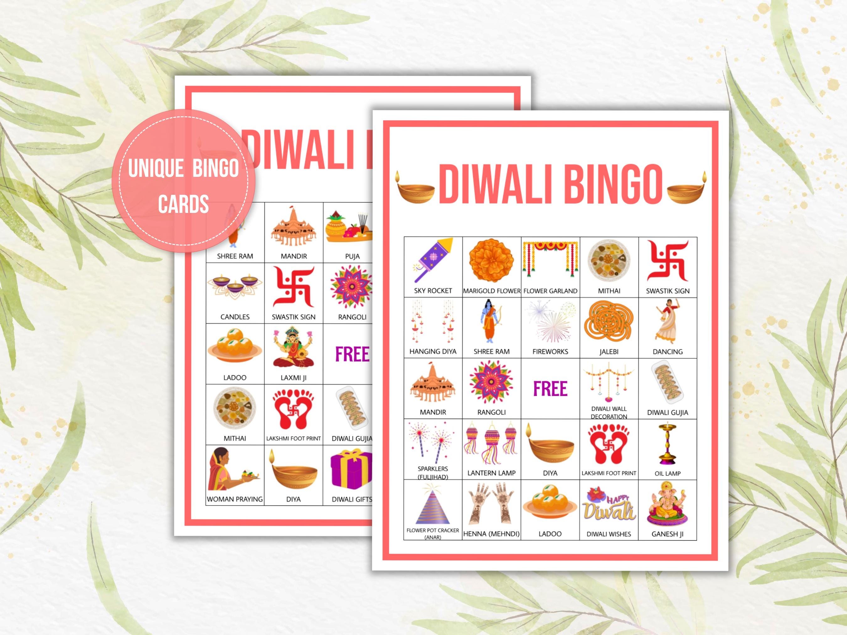 Diwali Bingo, 40 Diwali Bingo Cards, Diwali Games, Party for Kids ...