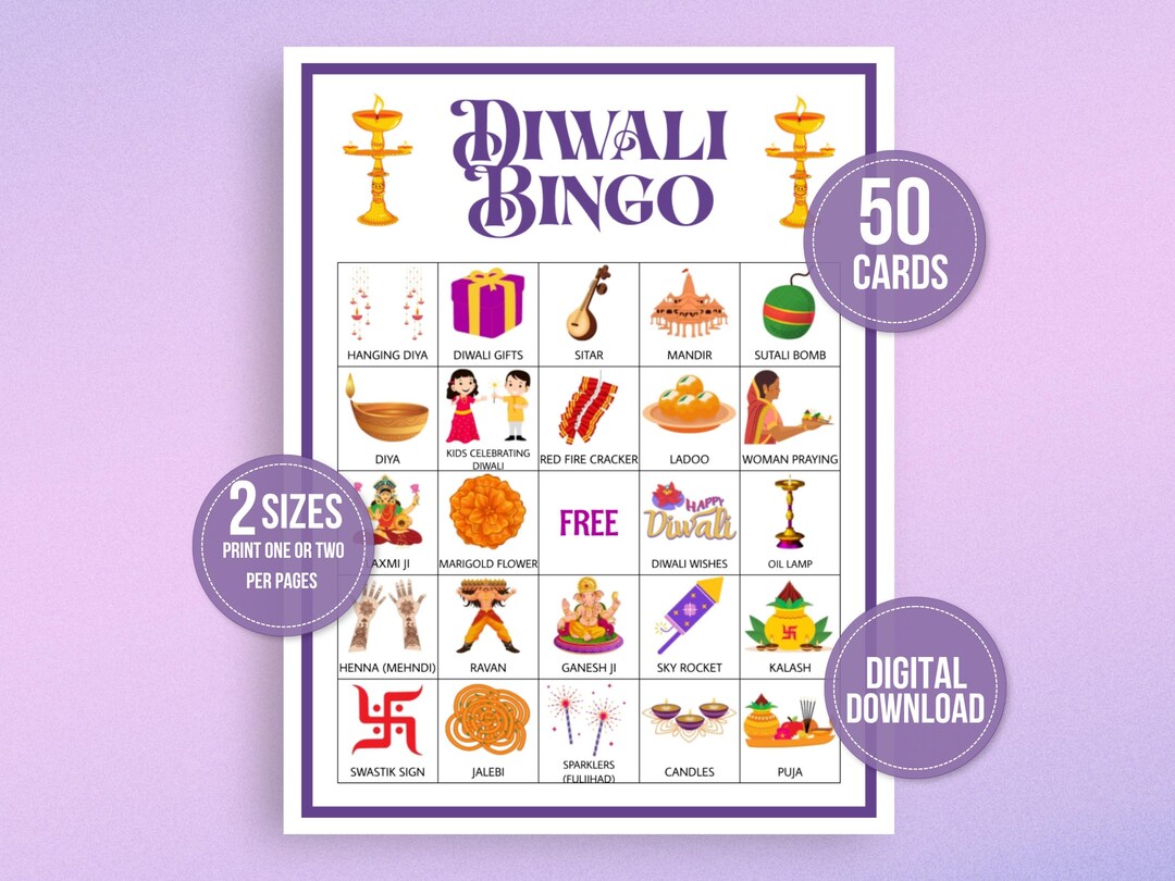 Diwali Bingo, 50 Diwali Bingo Cards, Diwali Games, Party for Kids ...