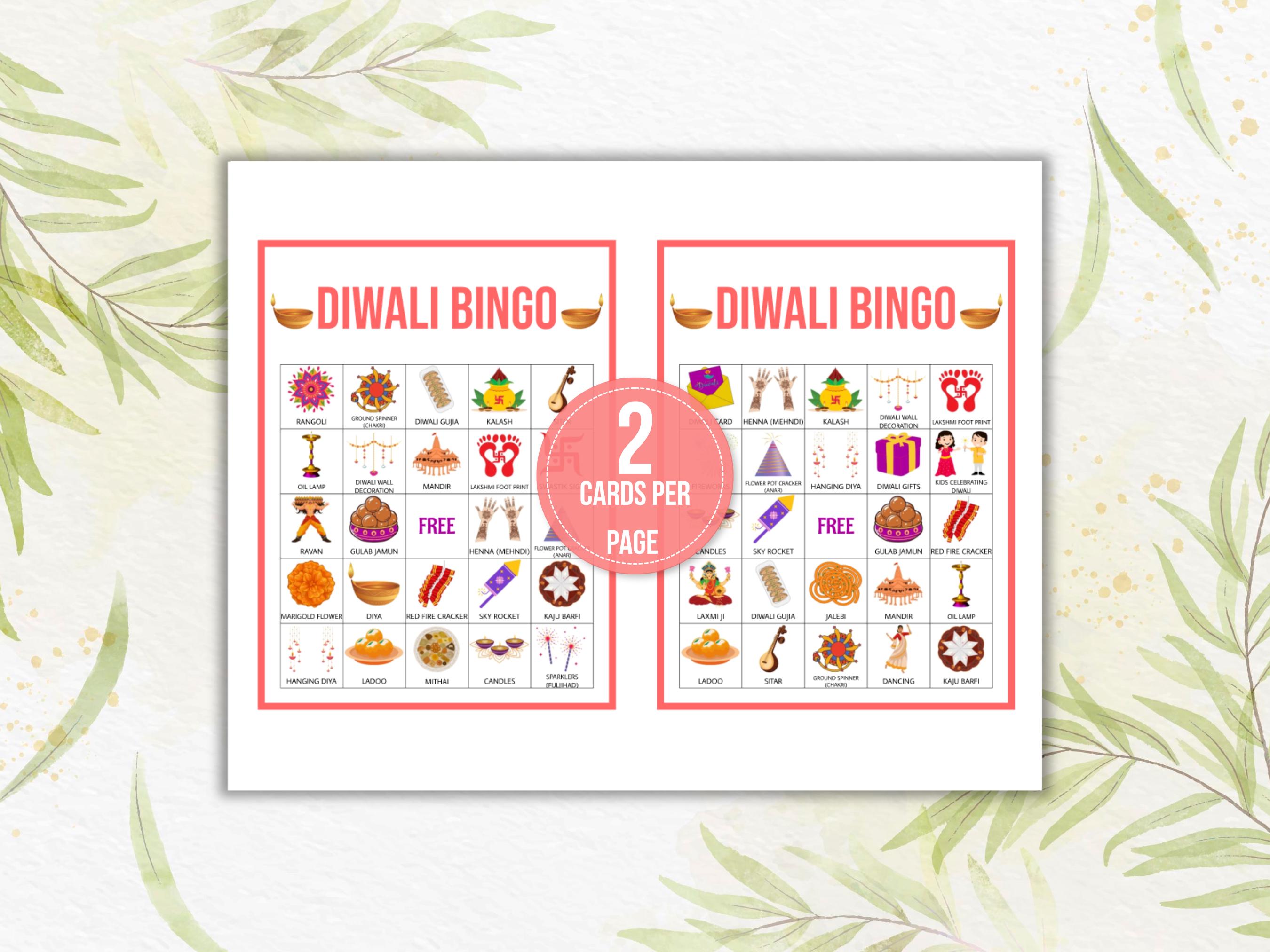 Diwali Bingo, 40 Diwali Bingo Cards, Diwali Games, Party for Kids ...