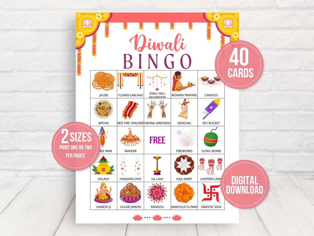 Diwali Bingo, 40 Diwali Bingo Cards, Diwali Games, Party for Kids ...