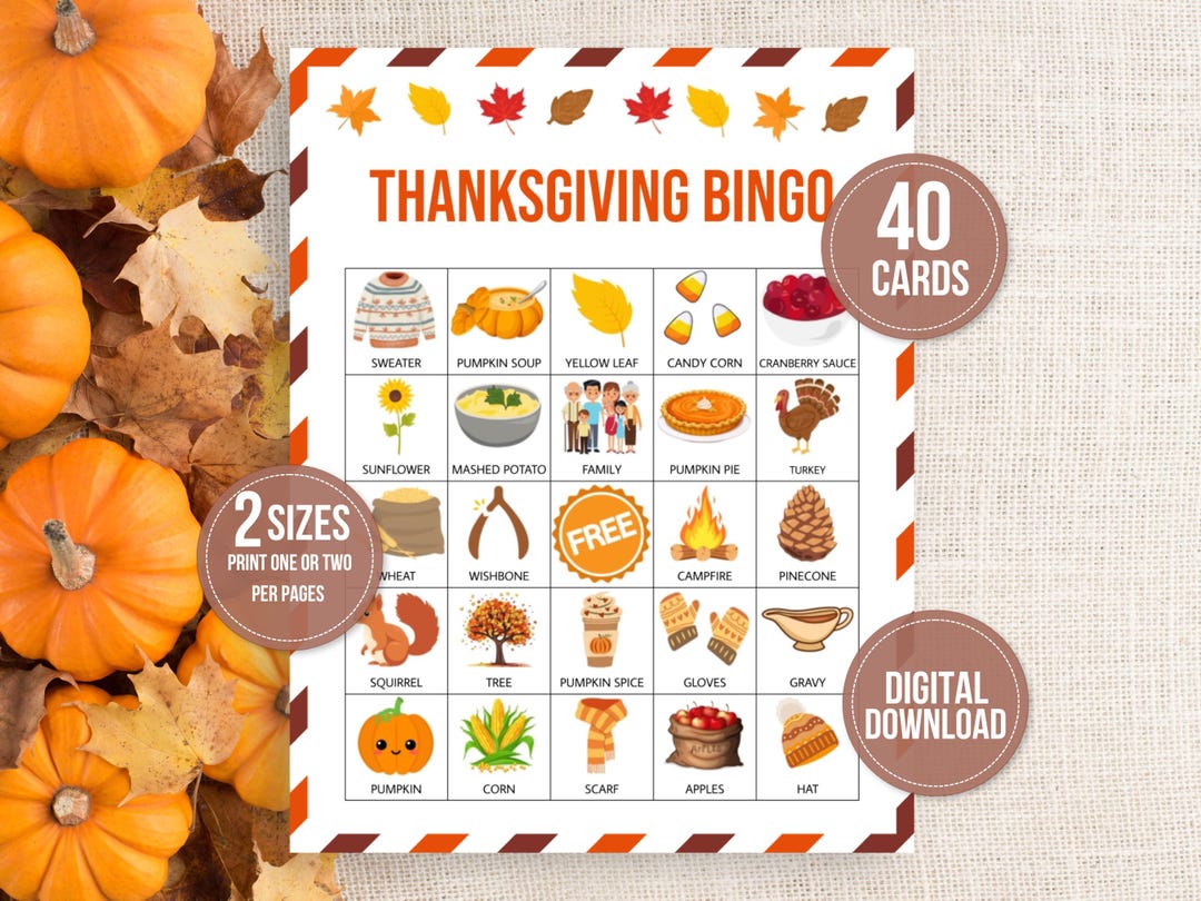 Thanksgiving Bingo, 40 Thanksgiving Bingo Cards, Thanksgiving Games for ...