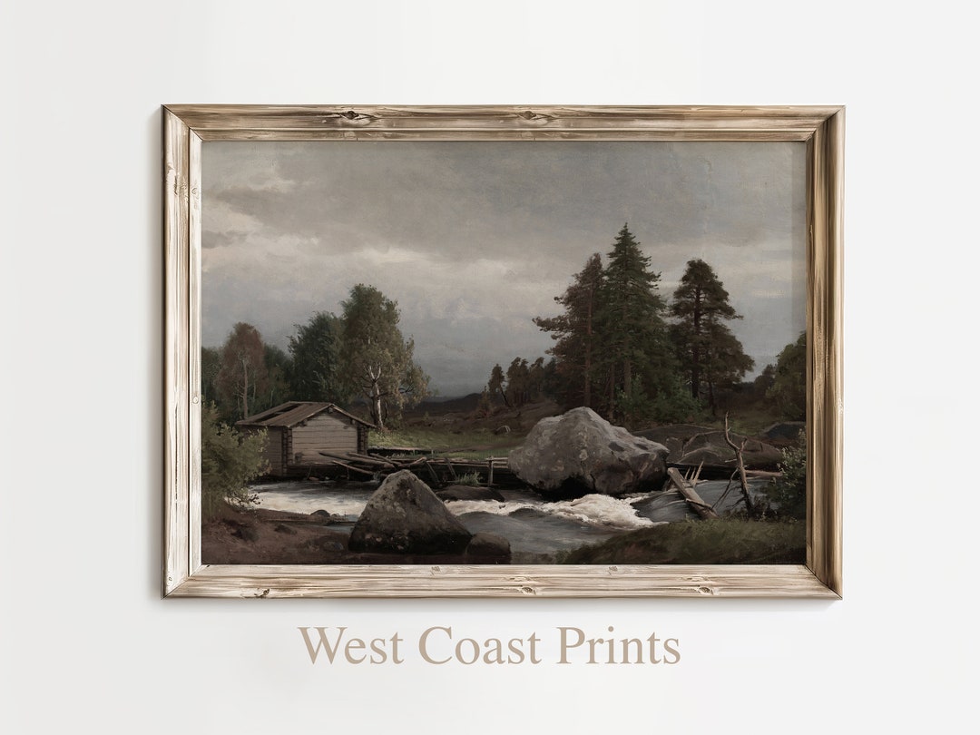 Logging Hut on River Bank Downloadable Artwork, Dark Forest Digital ...