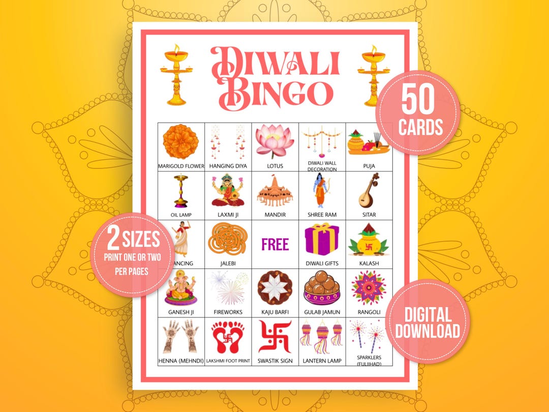 Diwali Bingo, 50 Diwali Bingo Cards, Diwali Games, Party for Kids ...