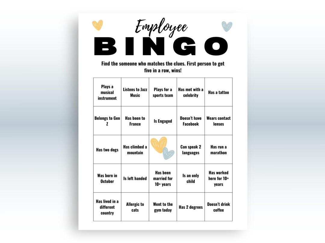 Employee Bingo, Coworker Office Workplace Game, Co Worker Find Someone ...