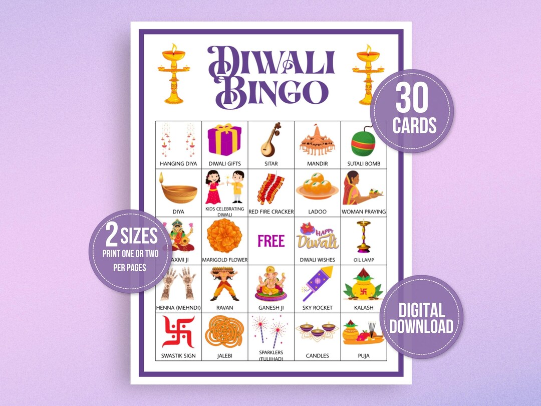 Diwali Bingo, 30 Diwali Bingo Cards, Diwali Games, Party for Kids ...