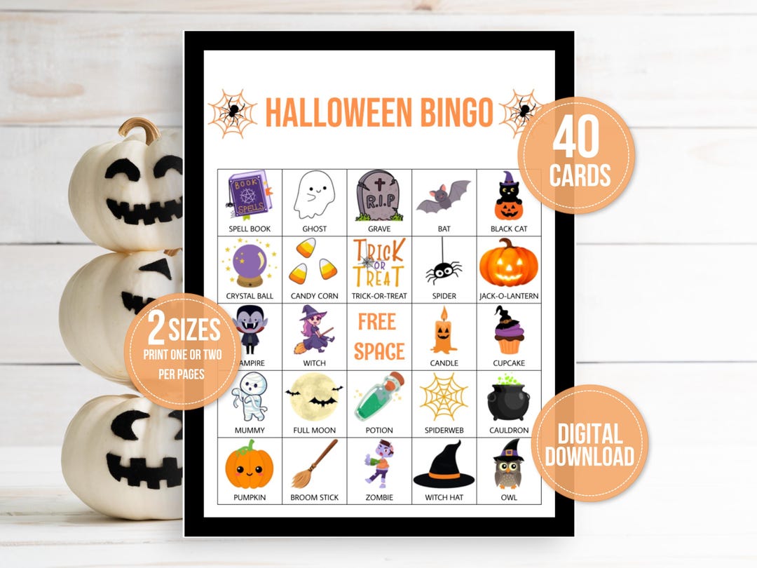 Halloween Bingo, 40 Halloween Bingo Cards, Halloween Activity for Kids ...